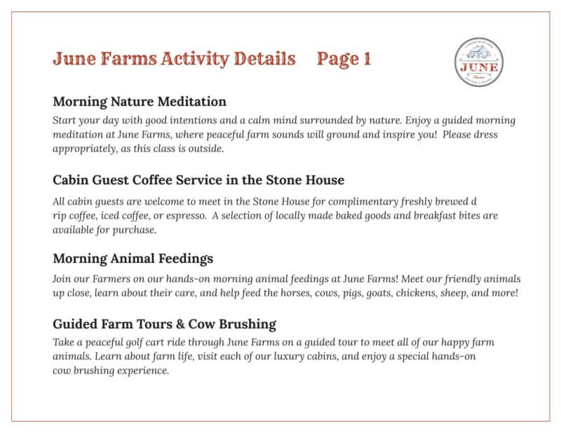Free Cabin Activities | June Farms Cabins
